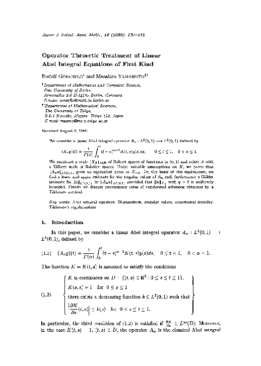 Pdf Operator Theoretic Treatment Of Linear Abel Integral Equations Of