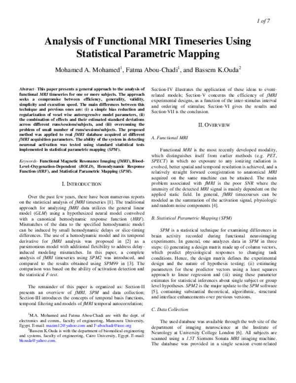 Pdf Analysis Of Functional Mri Timeseries Using Statistical Parametric Mapping