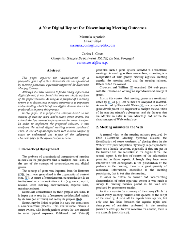 (PDF) A New Digital Report for Disseminating Meeting Outcomes