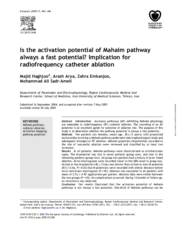 (PDF) Is the activation potential of Mahaim pathway always a fast ...