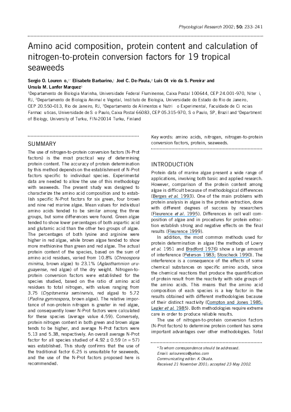 (PDF) Amino acid composition, protein content and calculation of ...
