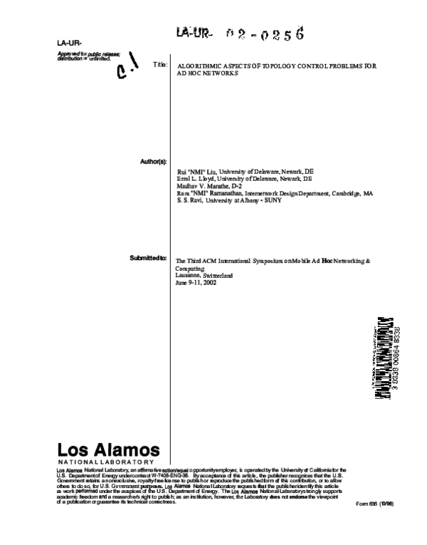 Pdf Algorithmic Aspects Of Topology Control Problems For Ad Hoc Networks