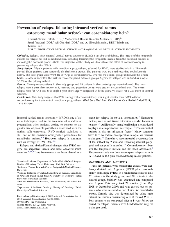 (PDF) Prevention of relapse following intraoral vertical ramus ...