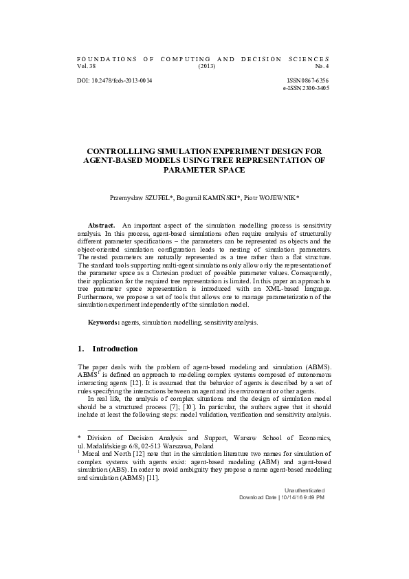 (PDF) Controllling Simulation Experiment Design for Agent-Based Models Using Tree Representation ...