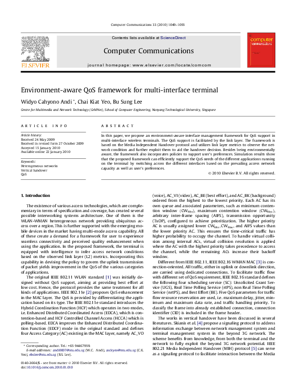 Pdf Environment Aware Qos Framework For Multi Interface Terminal