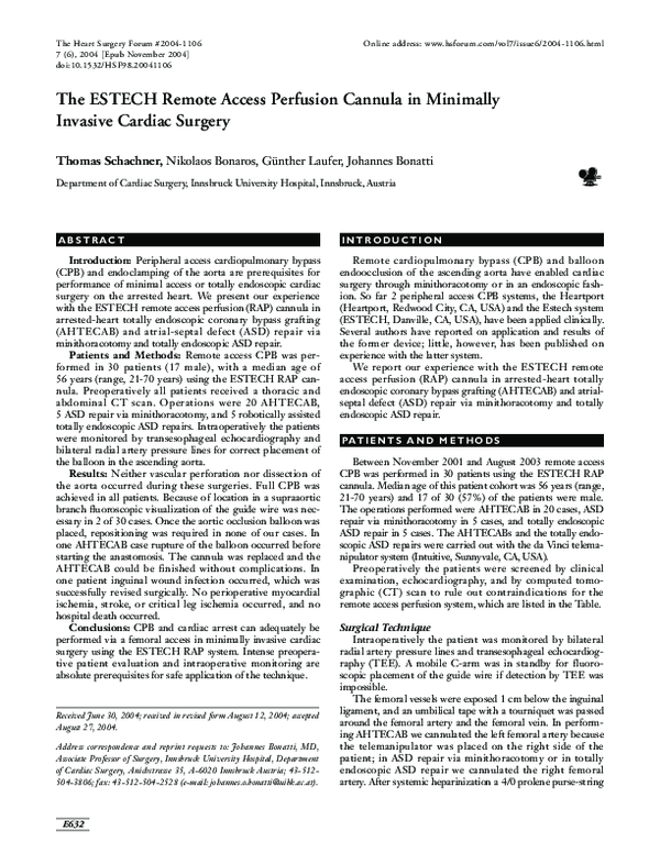 (PDF) The ESTECH remote access perfusion cannula in minimally invasive ...