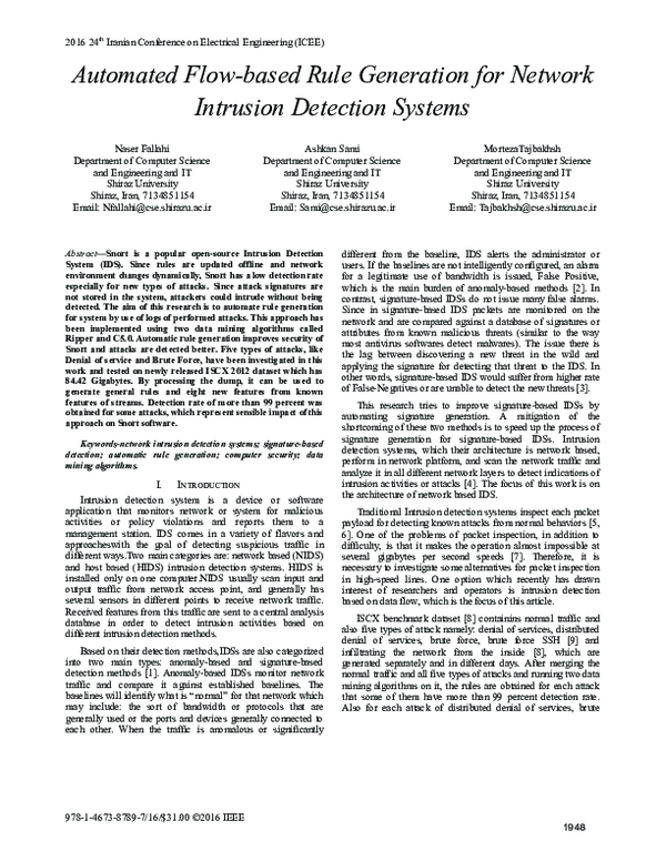 Pdf Automated Flow Based Rule Generation For Network Intrusion Detection Systems