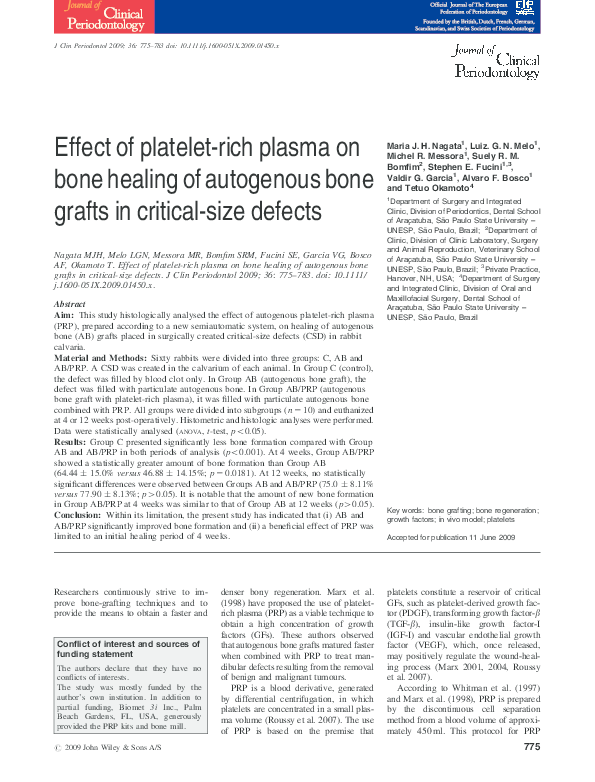 (PDF) Effect of platelet-rich plasma on bone healing of autogenous bone ...
