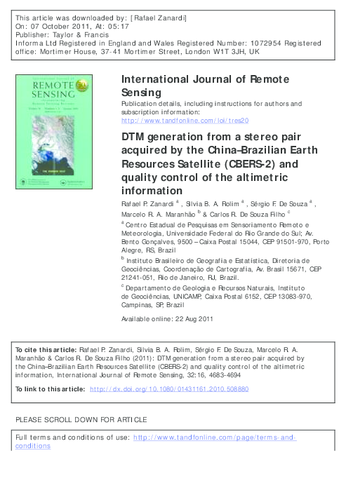 (PDF) DTM generation from a stereo pair acquired by the China–Brazilian ...