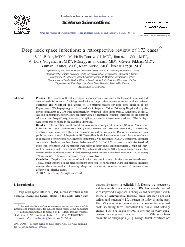 (PDF) Deep neck space infections: a retrospective review of 173 cases