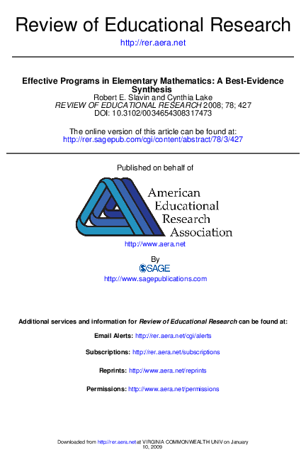 (PDF) Effective Programs in Elementary Mathematics: A Best-Evidence ...