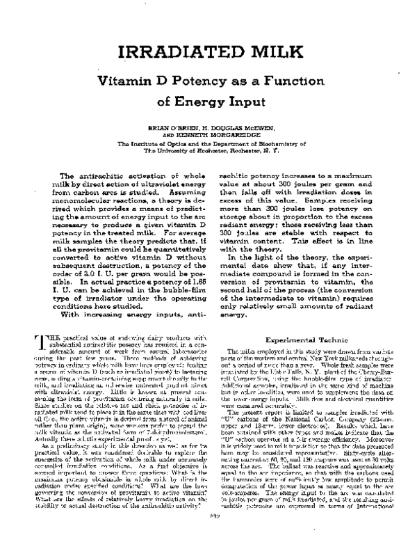 (PDF) IRRADIATED MILK Vitamin D Potency as a Function of Energy Input