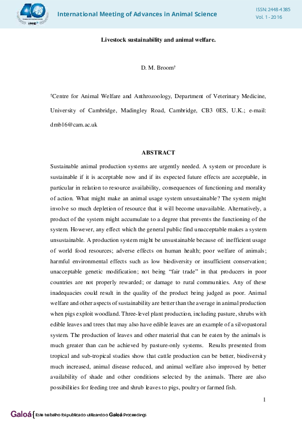 (PDF) Livestock sustainability and animal welfare.