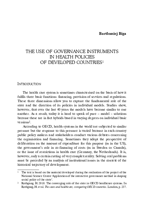 (PDF) The Use of Governance Instruments in Health Policies of Developed ...