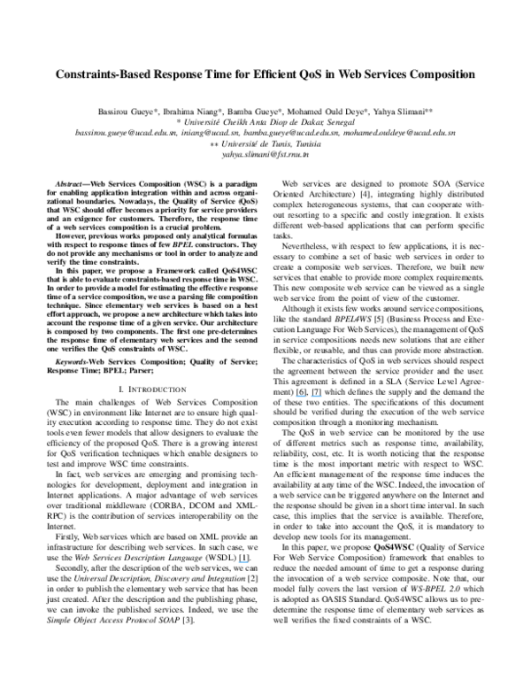 Pdf Constraints Based Response Time For Efficient Qos In Web Services