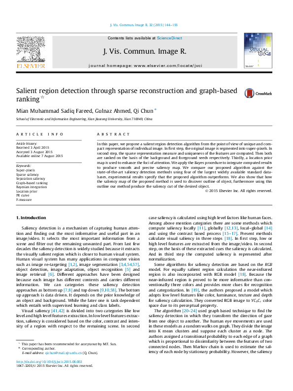 Pdf Salient Region Detection Through Sparse Reconstruction And Graph Based Ranking Q