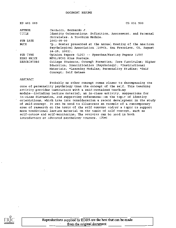 (PDF) Identity Orientations: Definition, Assessment, and Personal ...