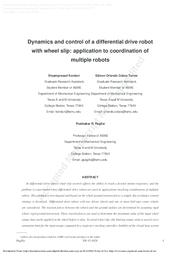 (PDF) Dynamics and control of a differential drive robot with wheel ...
