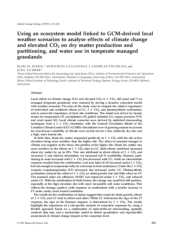 (PDF) Using an ecosystem model linked to GCM-derived local weather scenarios to analyse effects ...