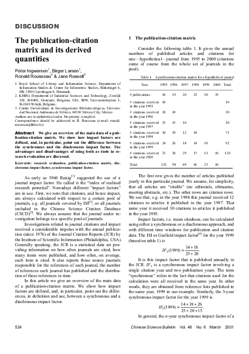 (PDF) The publication-citation matrix and its derived quantities