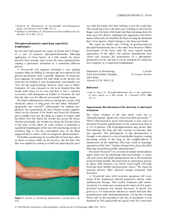 (PDF) Supravenous discoloration of the skin due to docetaxel treatment
