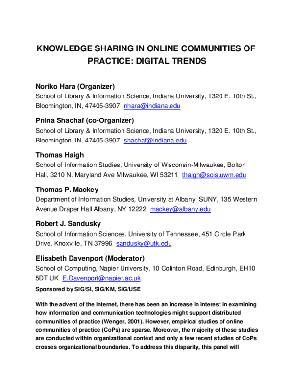 (PDF) Knowledge sharing in online communities of practice: Digital trends