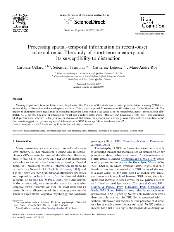 (PDF) Processing spatial–temporal information in recent-onset schizophrenia: The study of short ...