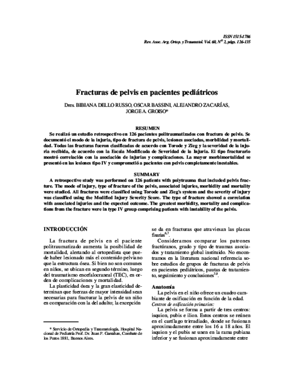 (PDF) Fracturas de pelvis en pacientes pediátricos
