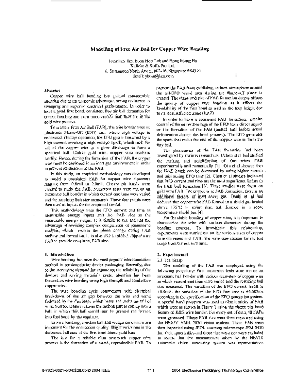 (PDF) Modelling of free air ball for copper wire bonding