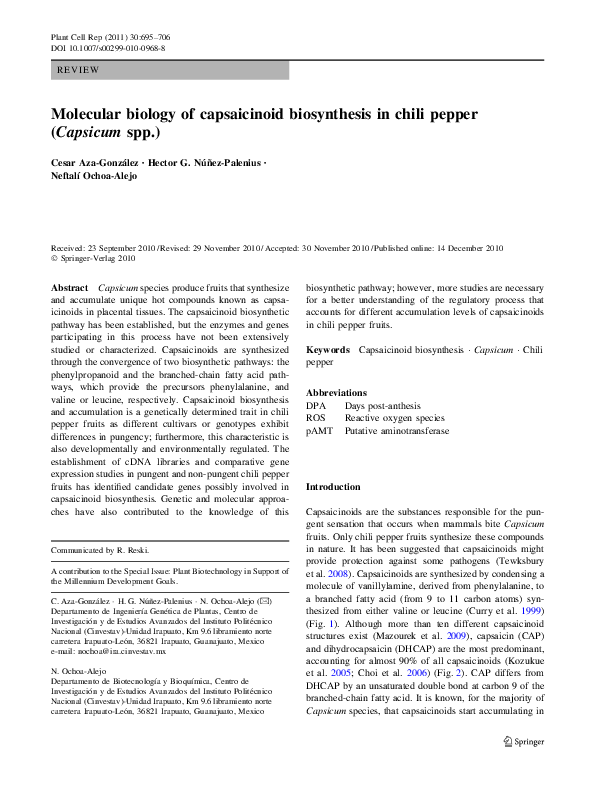 (PDF) Molecular biology of capsaicinoid biosynthesis in chili pepper ...