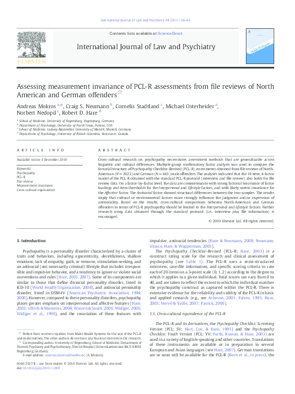 (PDF) Assessing measurement invariance of PCL-R assessments from file ...