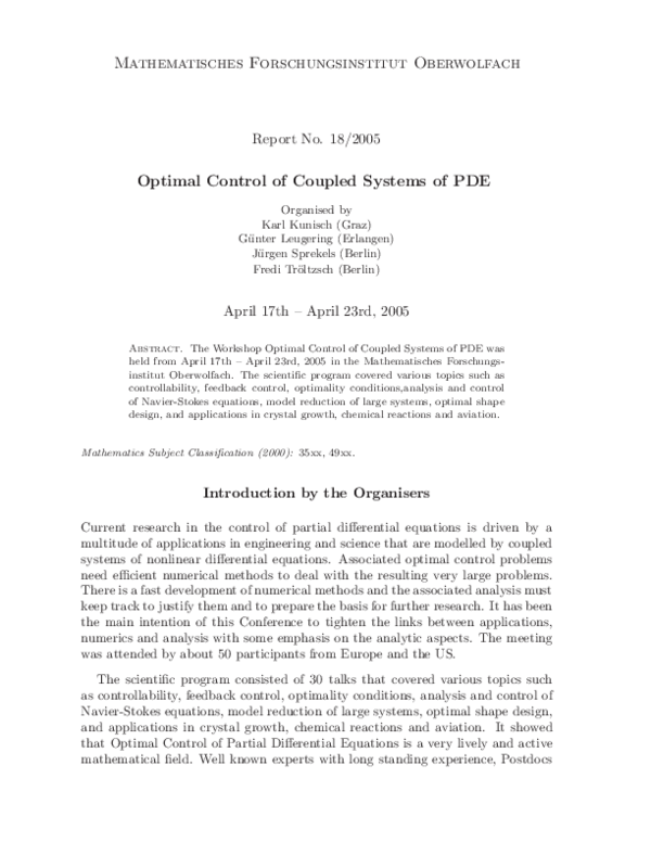 (PDF) Optimal Control of Coupled Systems of PDE
