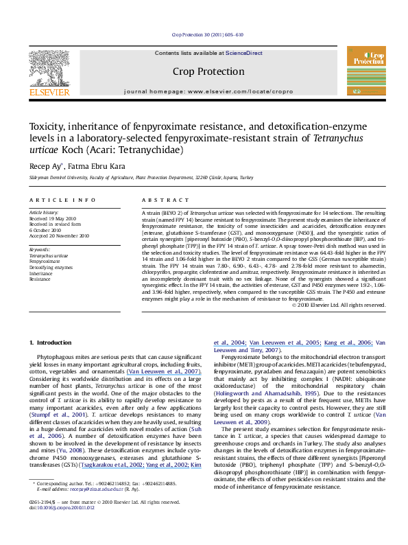 (PDF) Toxicity, inheritance of fenpyroximate resistance, and detoxification-enzyme levels in a ...