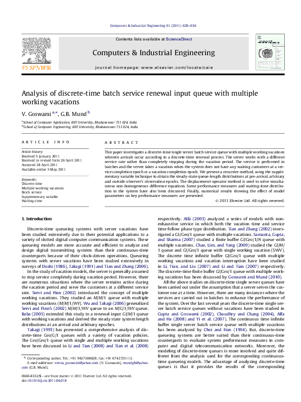 (PDF) Analysis of discrete-time batch service renewal input queue with multiple working vacations