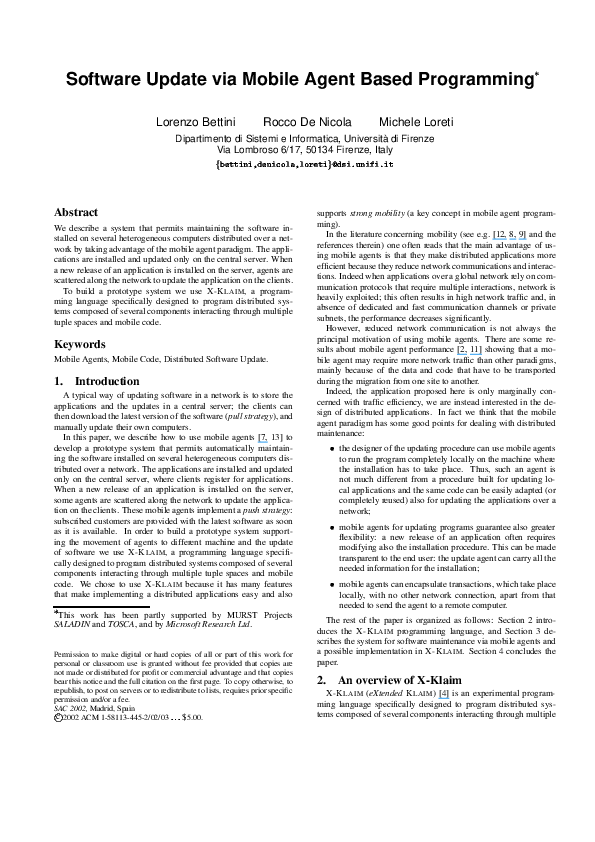(PDF) Mobile Agent-Based Software Update Management