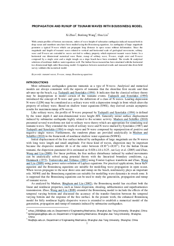 Pdf Propagation And Runup Of Tsunami Waves With Boussinesq Model