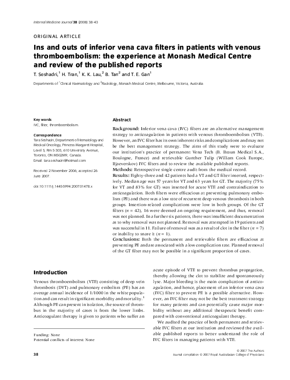 (PDF) Current indications for and results of Greenfield filter ...