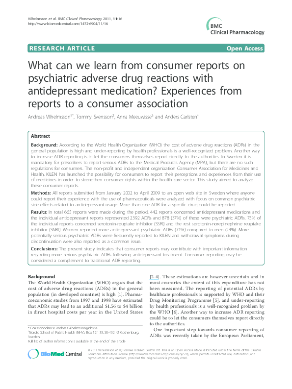 (PDF) What can we learn from consumer reports on psychiatric adverse ...