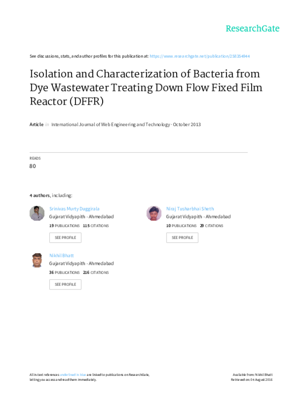 (PDF) Isolation and Characterization of Bacteria from Dye Wastewater ...