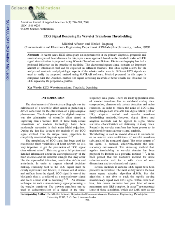 Pdf Ecg Signal Denoising By Wavelet Transform Thresholding