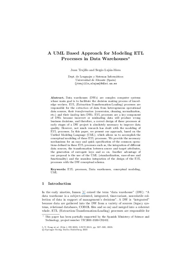 (PDF) A UML Based Approach for Modeling ETL Processes in Data Warehouses