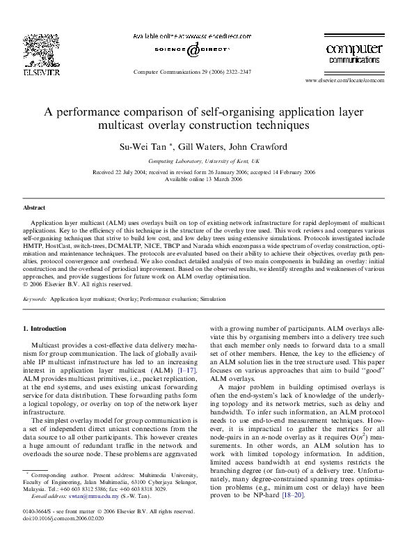 (PDF) A performance comparison of self-organising application layer multicast overlay ...