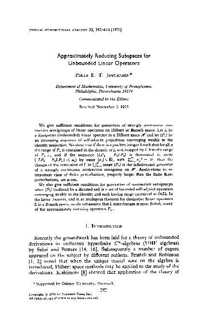 (PDF) Approximately reducing subspaces for unbounded linear operators