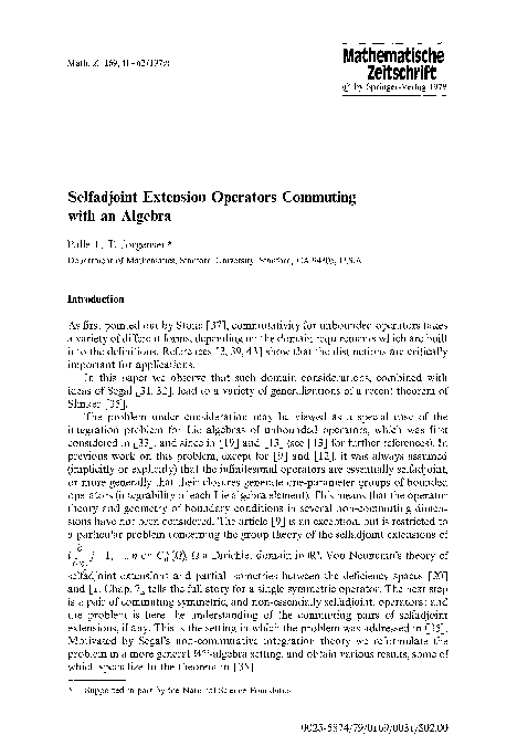 (PDF) Selfadjoint extension operators commuting with an algebra | Palle Jorgensen - Academia.edu