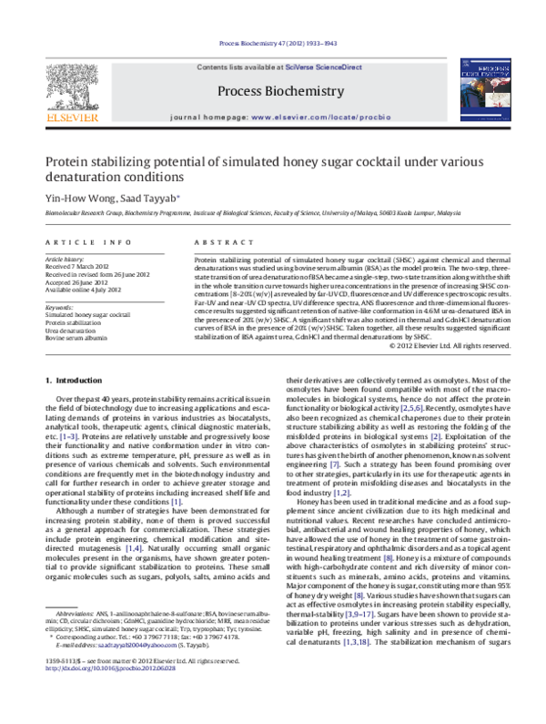 (PDF) Protein stabilizing potential of simulated honey sugar cocktail ...