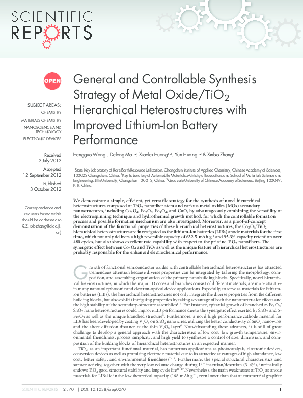 Pdf General And Controllable Synthesis Strategy Of Metal Oxide Tio2
