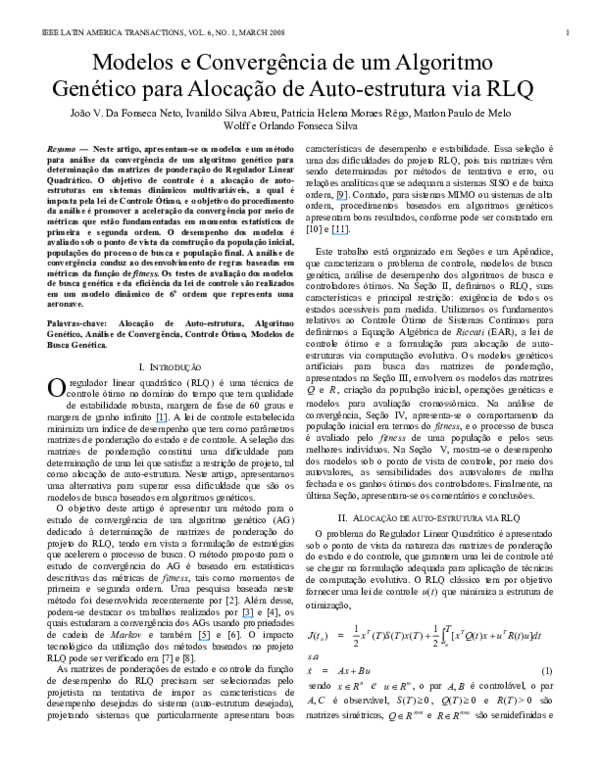 (PDF) A Genetic Algorithm Convergence and Models for Eigenstructure Assignment via Linear ...