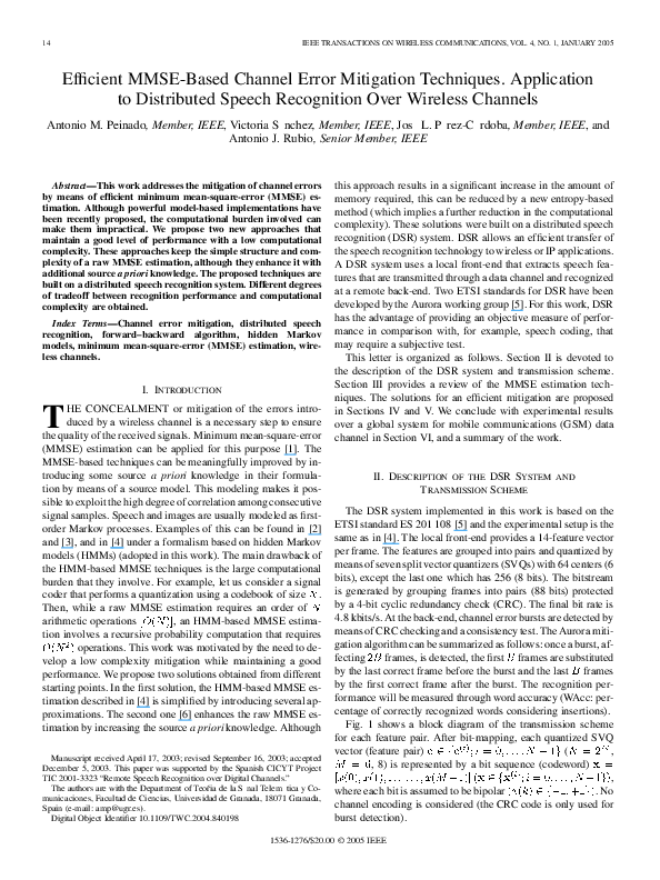 (PDF) Efficient MMSE-based channel error mitigation techniques. Application to distributed ...