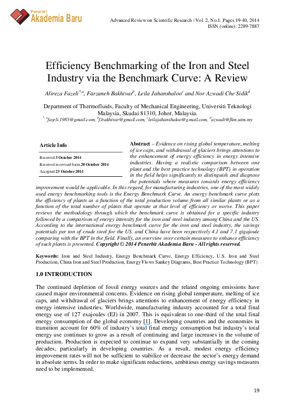 (PDF) Efficiency Benchmarking of the Iron and Steel Industry via the ...