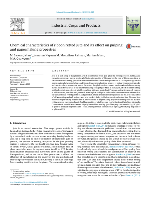 (PDF) Chemical characteristics of ribbon retted jute and its effect on ...